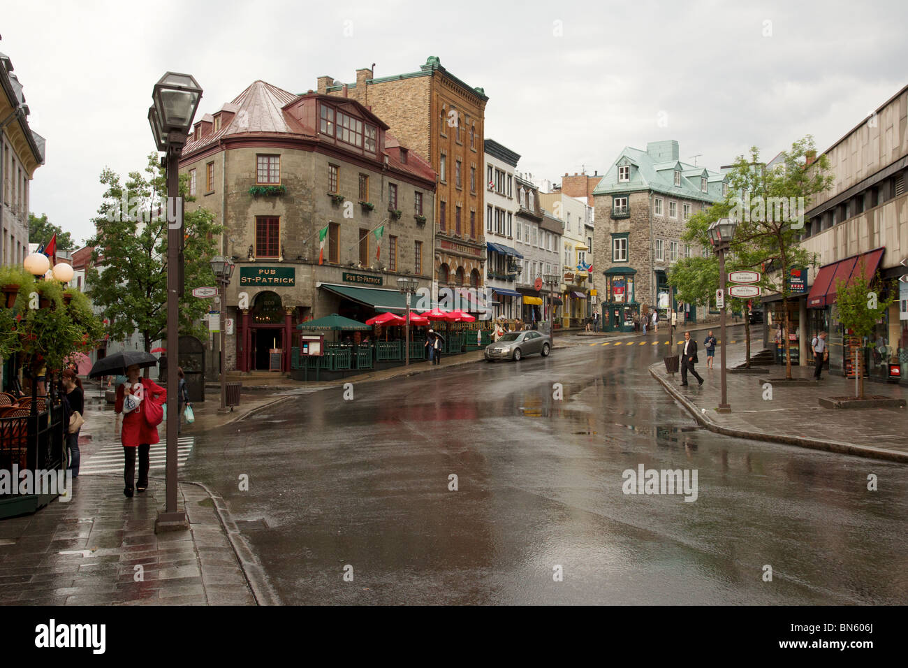 Rainy day in Quebec City, Canada. Rue Saint Jean & Cote de la Fabrique ...