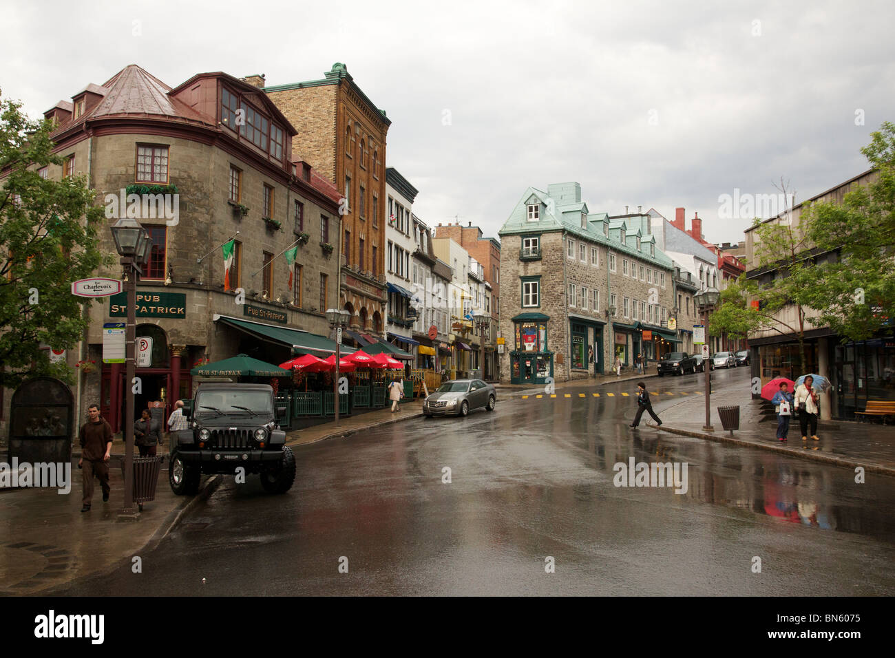 Rainy day in Quebec City, Canada. Rue Saint Jean & Cote de la Fabrique ...