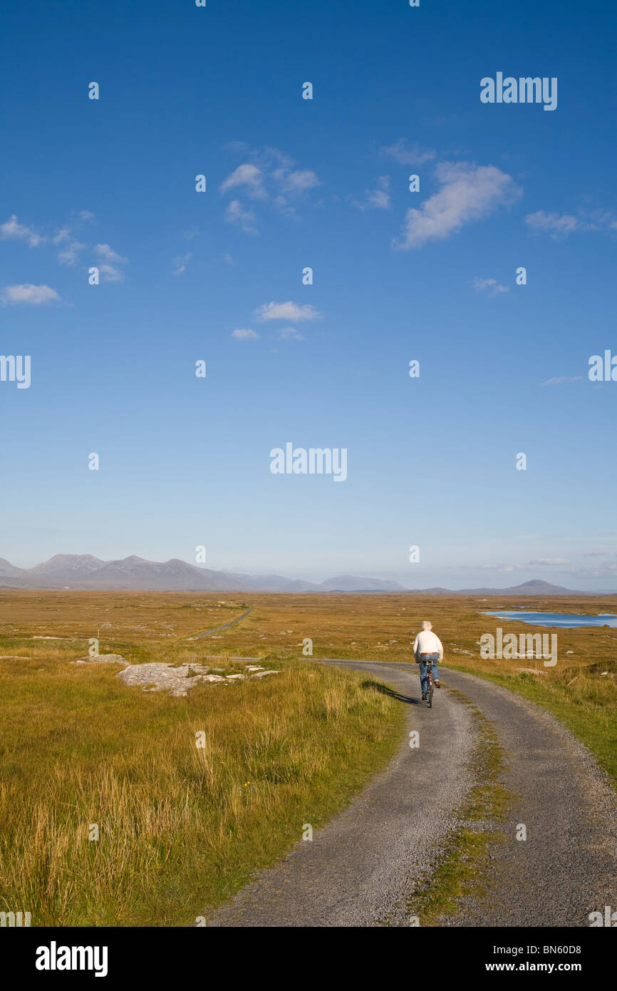 Bog Landscape & Cyclist, Connemara National Park, Connemara, Co. Galway ...