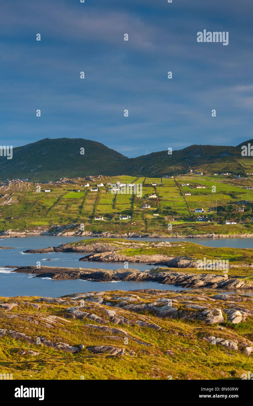 Elevated view over the dramatic coastal landscape of Derrynane Bay ...