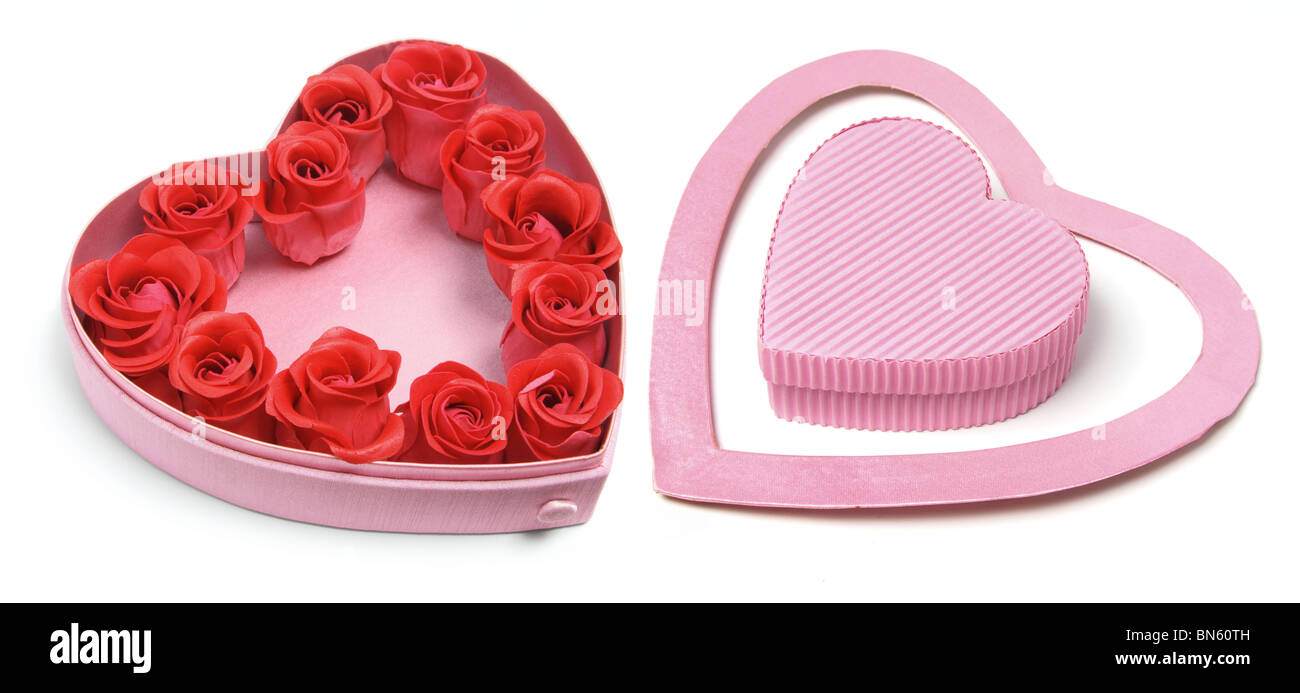 Red Roses in Heart-Shaped Box Stock Photo - Alamy