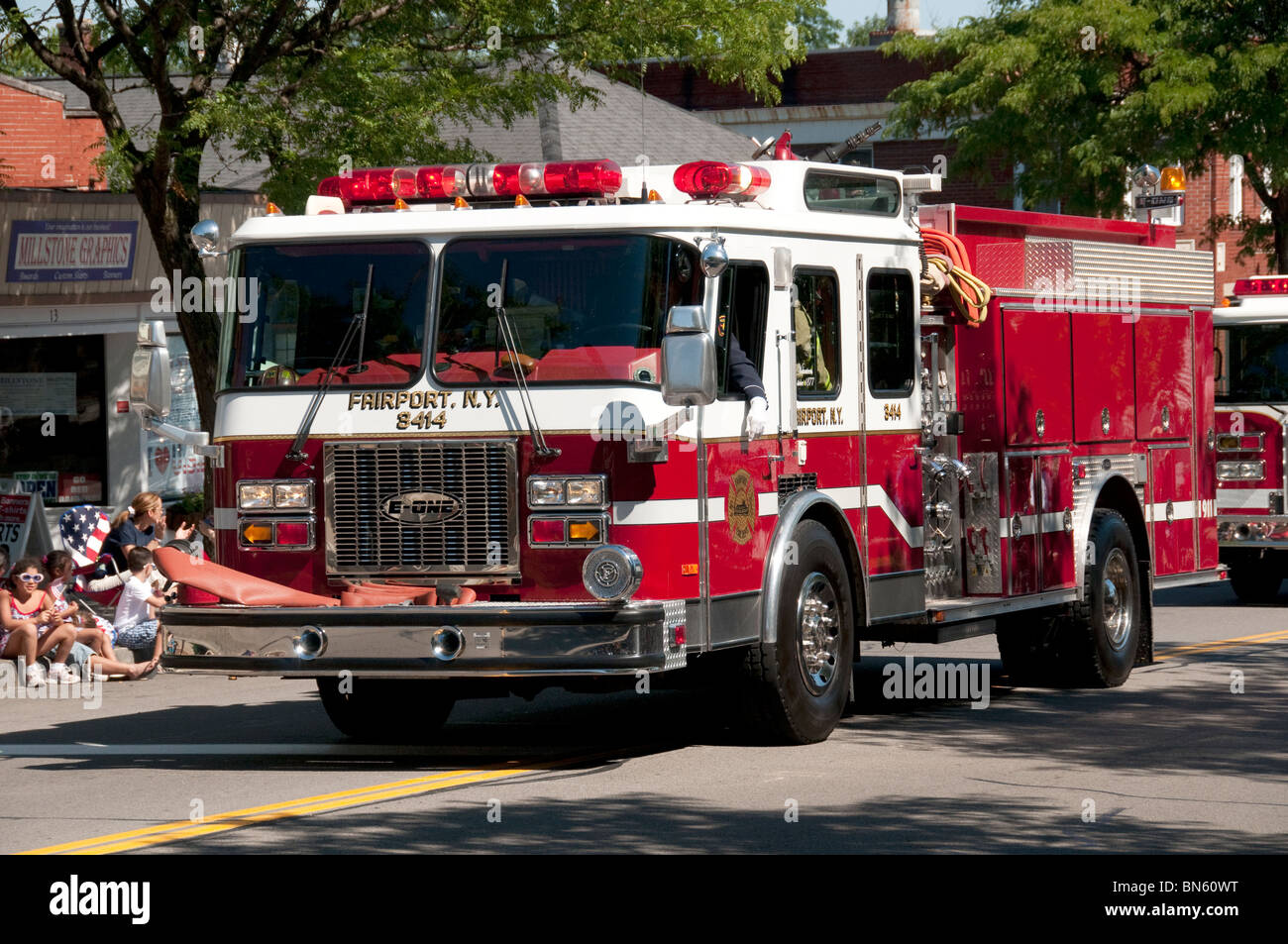 Fire trucks on 4th of July parade Stock Photo - Alamy