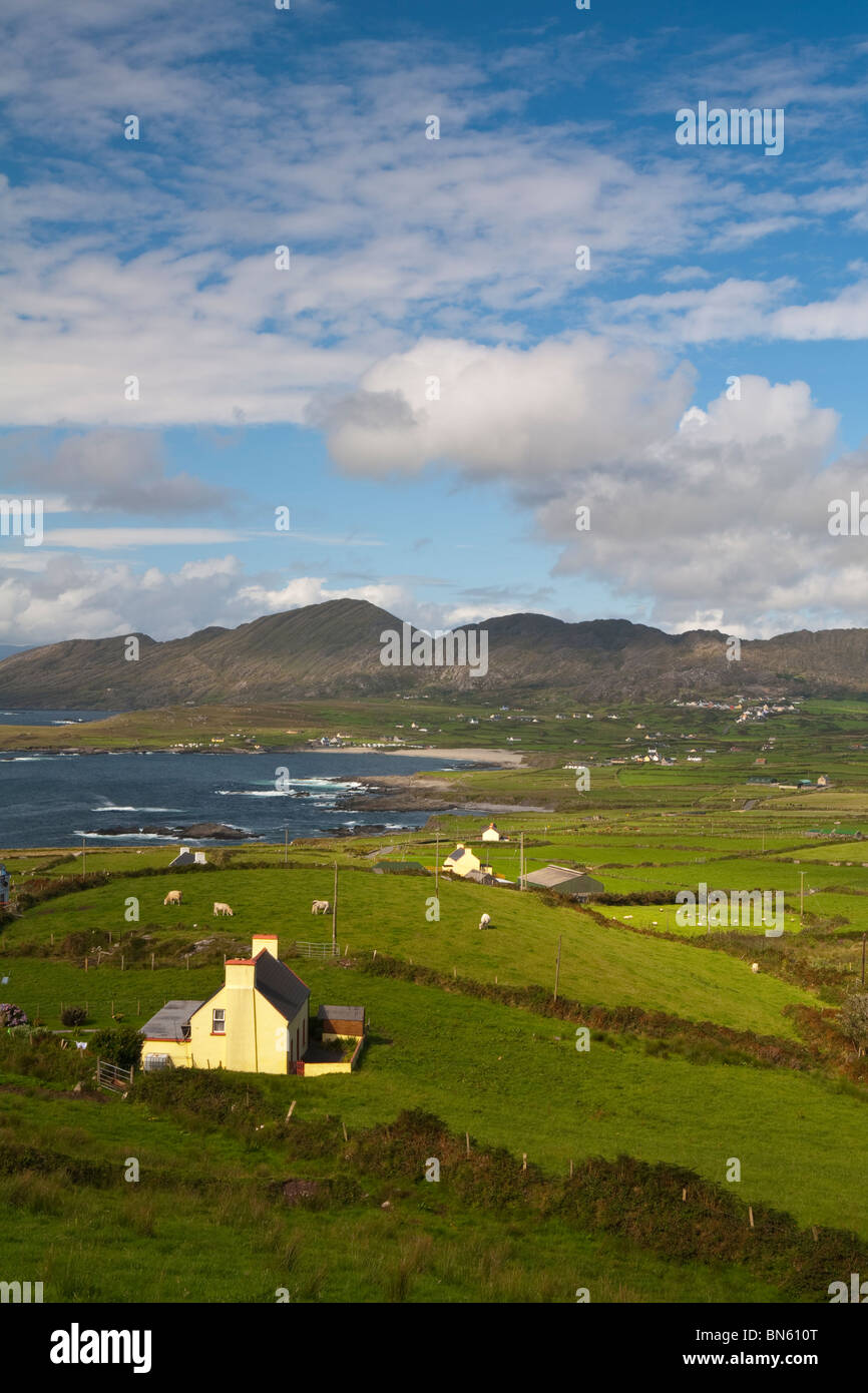 Elevated view over dramatic rural landscape, Iveragh Peninsula, County ...