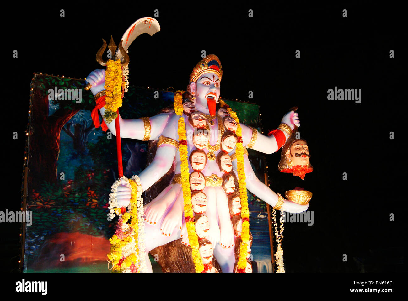 Great Goddess Durga Devi holding a newly severed human head in her ...