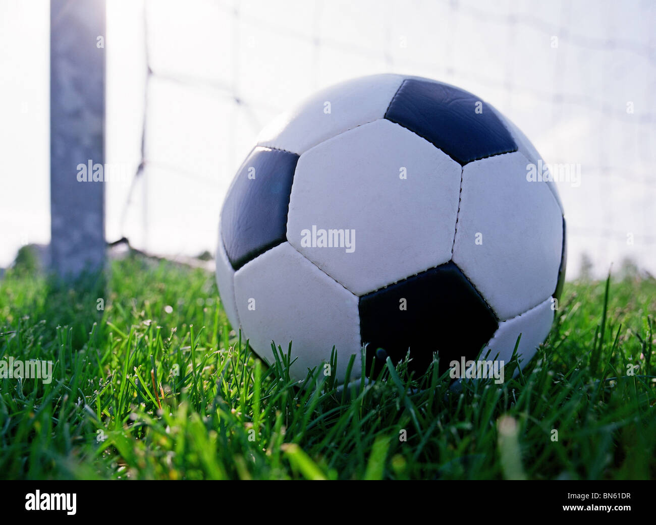 Football in the goal net Stock Photo - Alamy