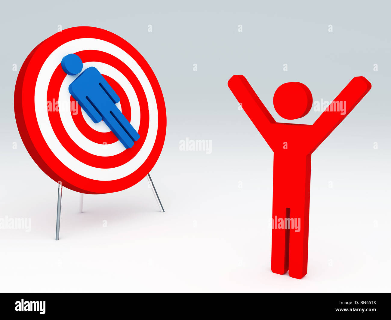 blue model man on classic 3d target and red happy guy Stock Photo - Alamy