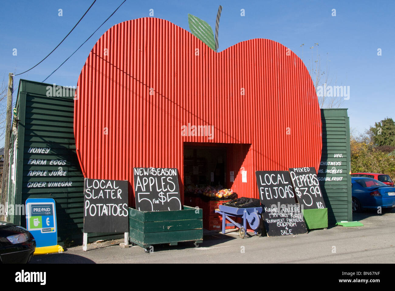 Roadside fruit stall in the shape of an apple, Greytown, Wairarapa, New ...