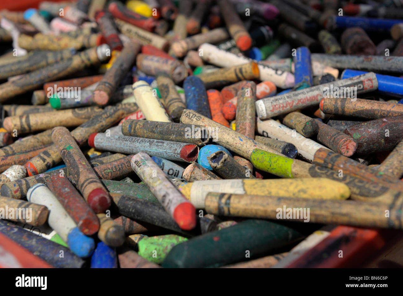 Close-up detail of used coloured crayons Stock Photo - Alamy