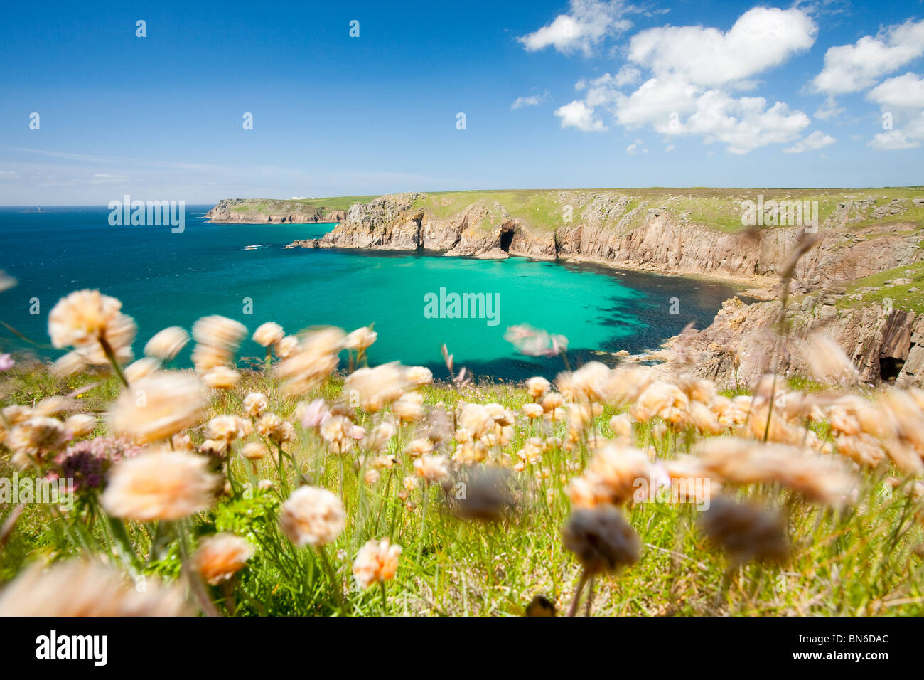 Cornish coastal scenery near Gwennap Head looking towards Lands End ...