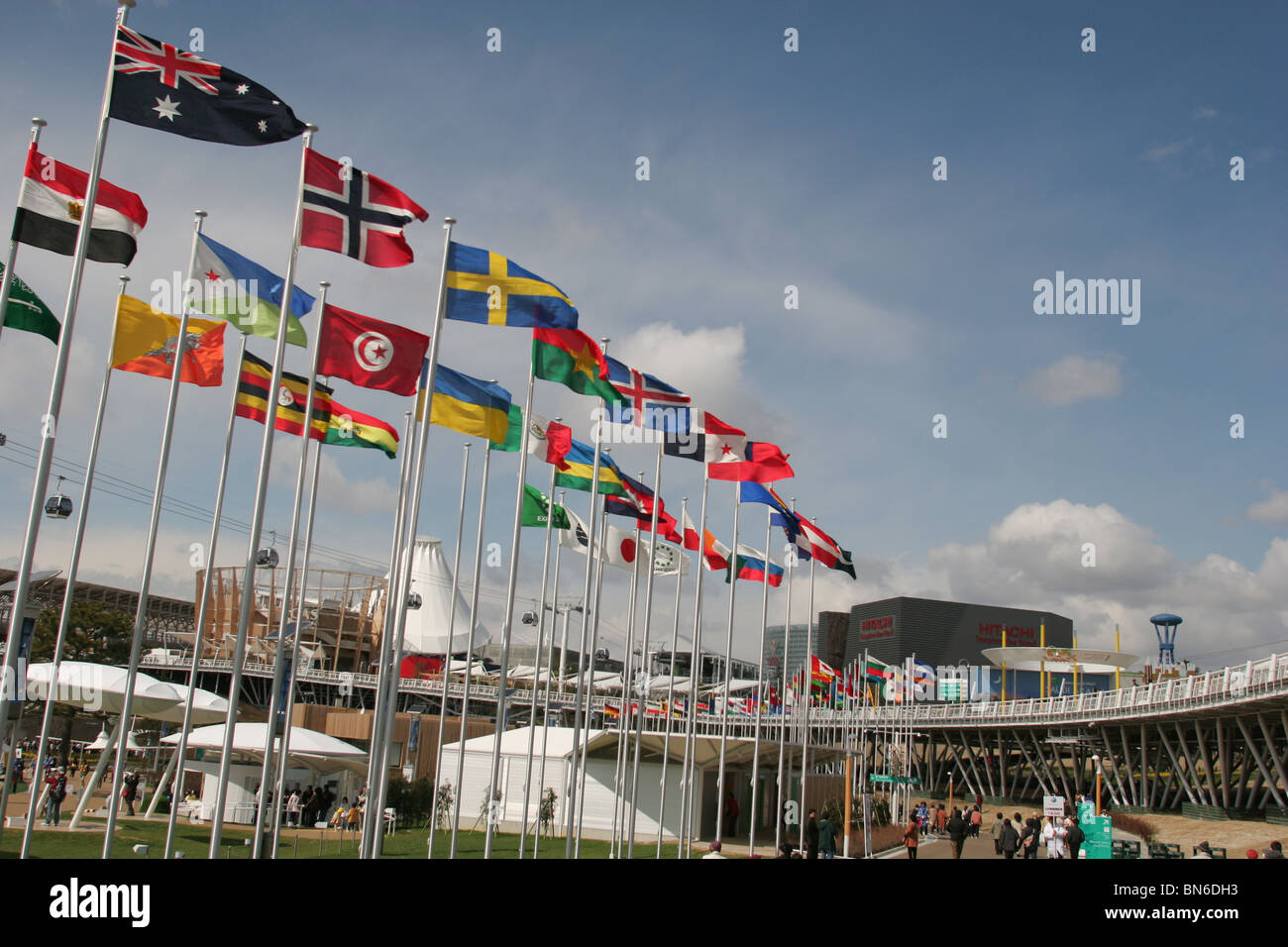 World flags flying on flagpoles at World Expo 2005, Aichi Japan Stock ...