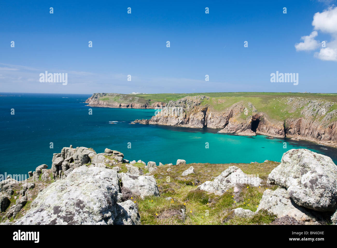 Cornish coastal scenery near Gwennap Head looking towards Lands End ...