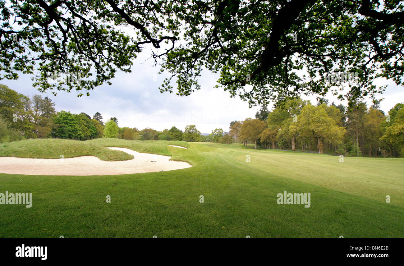 Loch Lomond Golf Course, Glasgow, Scotland. Hole 12 Rough and bunker ...
