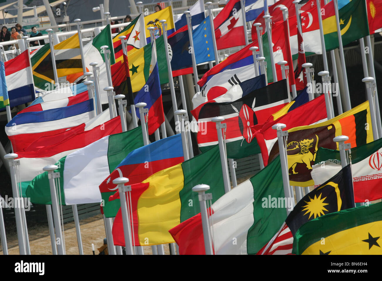 World flags flying at "World Expo 2005" Aichi, Japan Stock Photo - Alamy