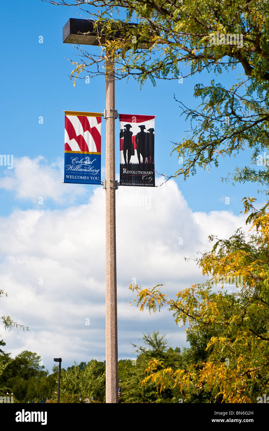 Banners on light poles at Colonial Williamsburg living history museum ...
