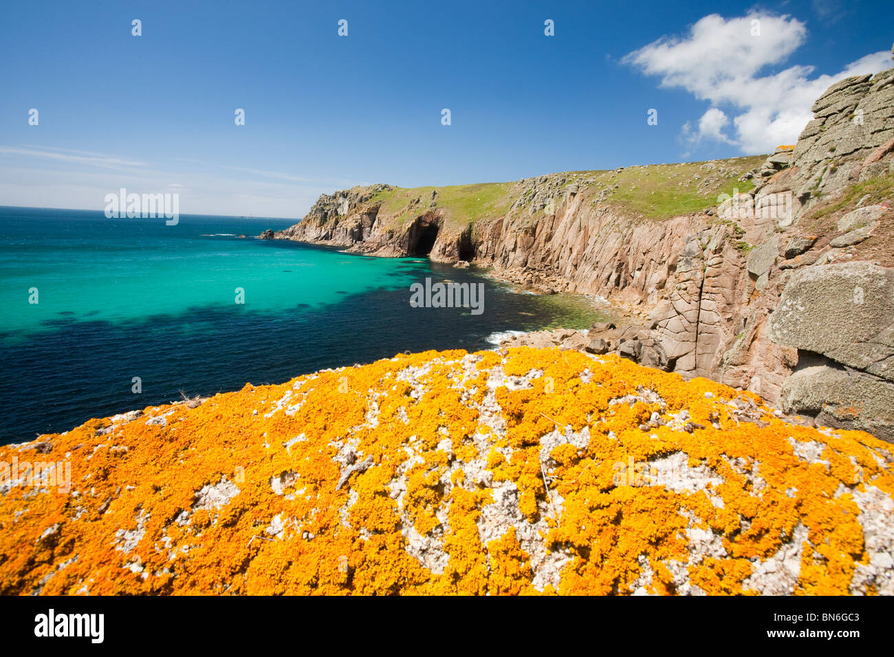 Cornish coastal scenery near Gwennap Head looking towards Lands End ...