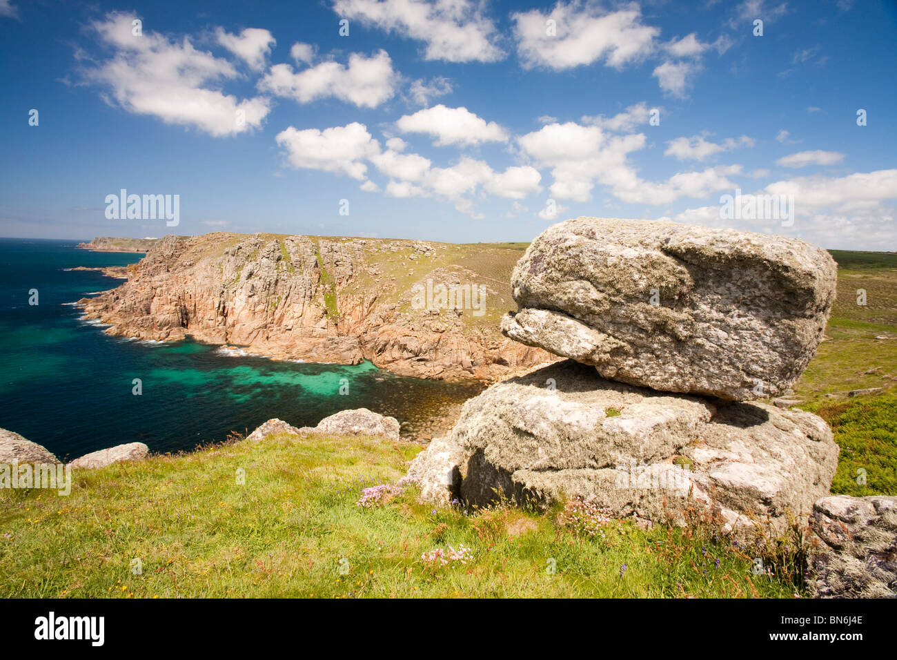 Cornish coastal scenery at Gwennap Head looking towards Lands End ...