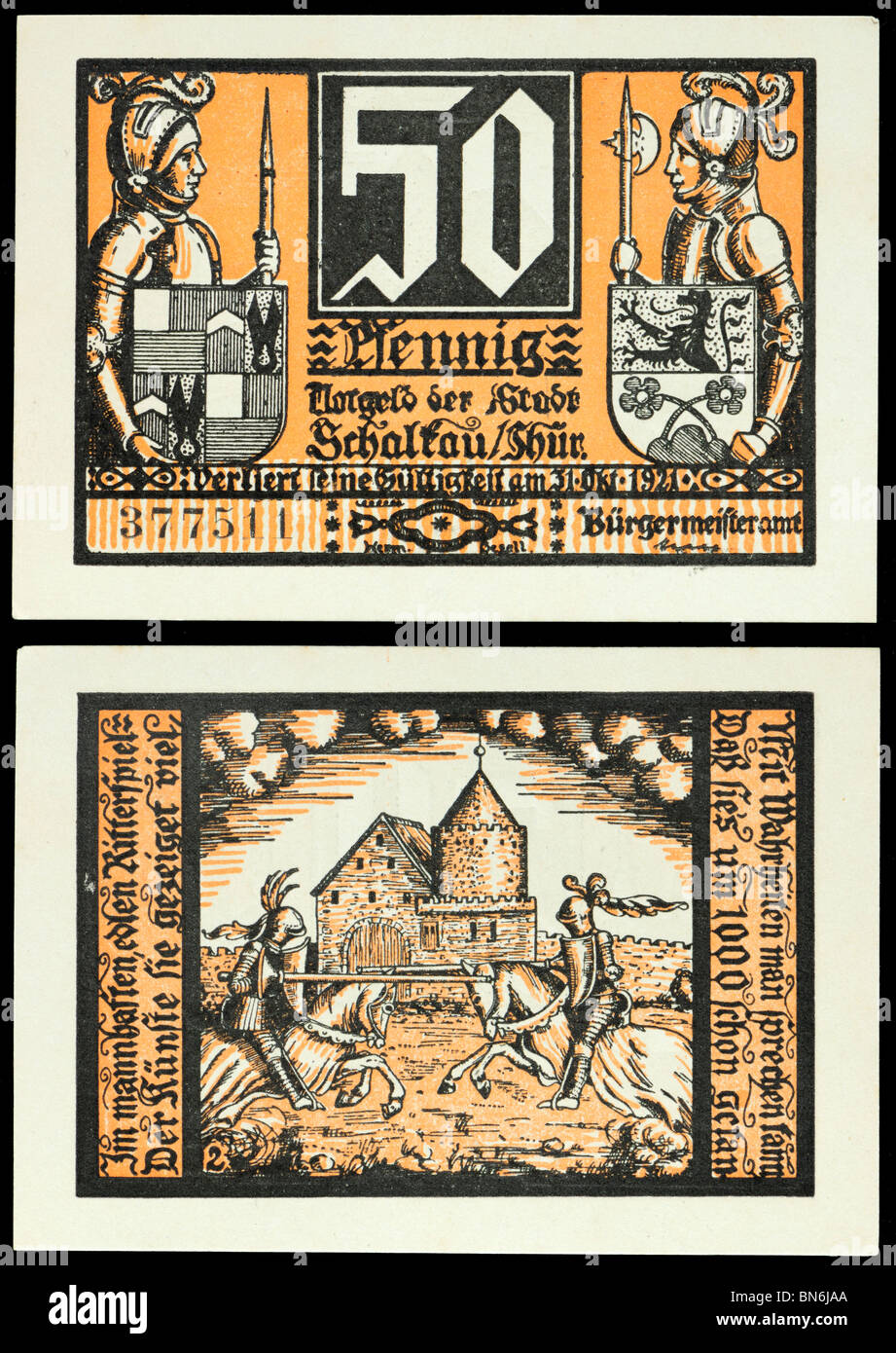 German Notgeld (emergency money) from period of hyperinflation. Note ...
