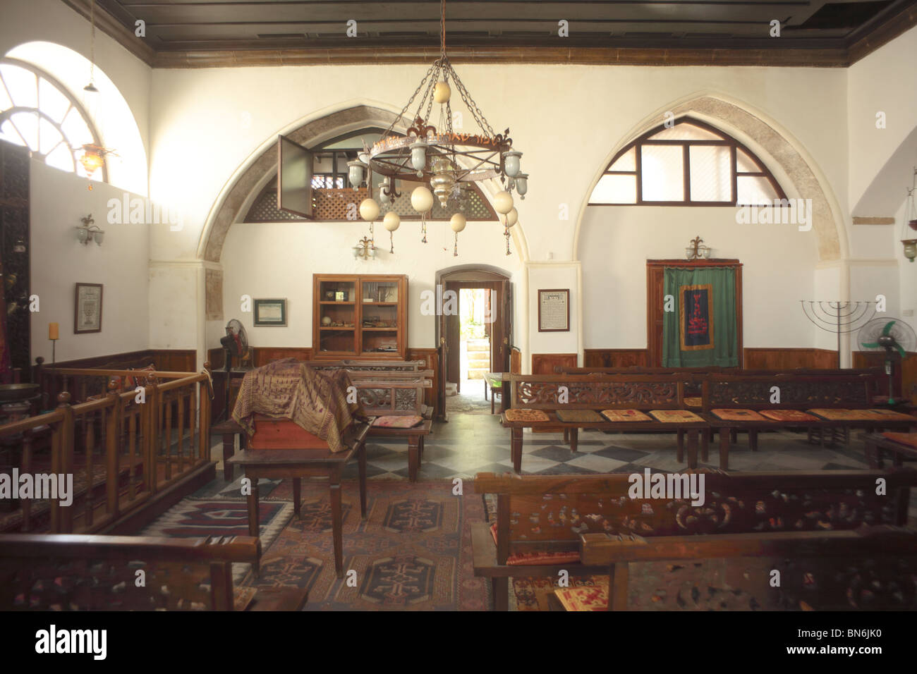 The interior of Etz Hayyim synagogue, Crete, Greece, which suffered two ...