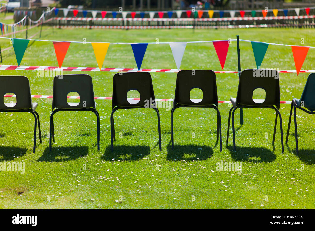 summer fete with chairs and flags Stock Photo - Alamy