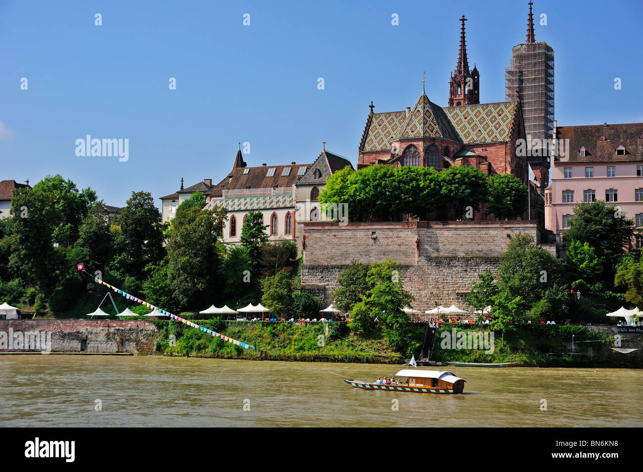 Cable ferry across the river Rhine in Basel (Basle, Bale, Basilea ...