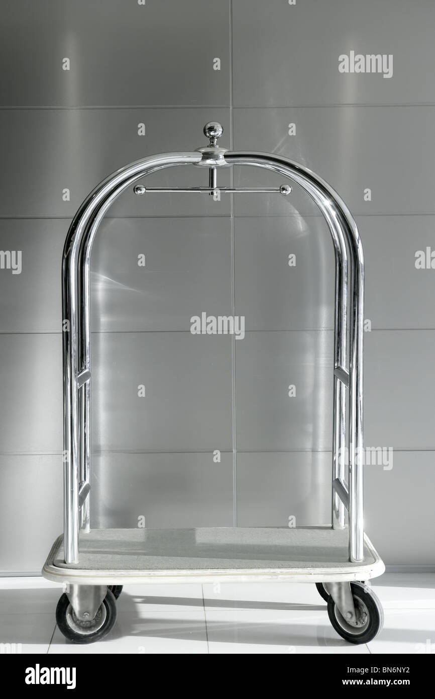 hotel luxury trolley barrow silver chrome gray background Stock Photo ...