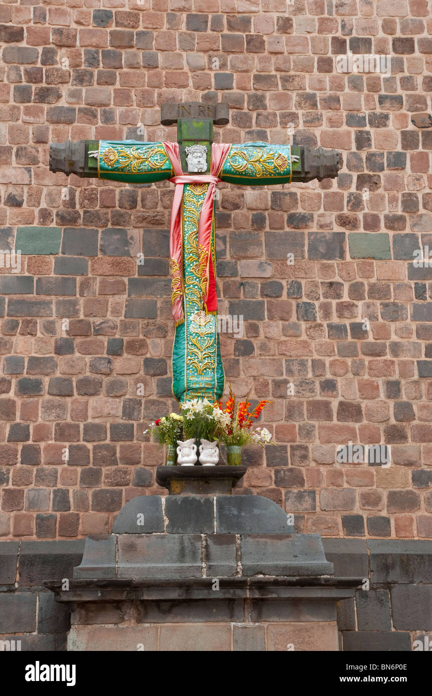 A traditional cross at the Inca Sun Temple in Cusco, Peru, South ...