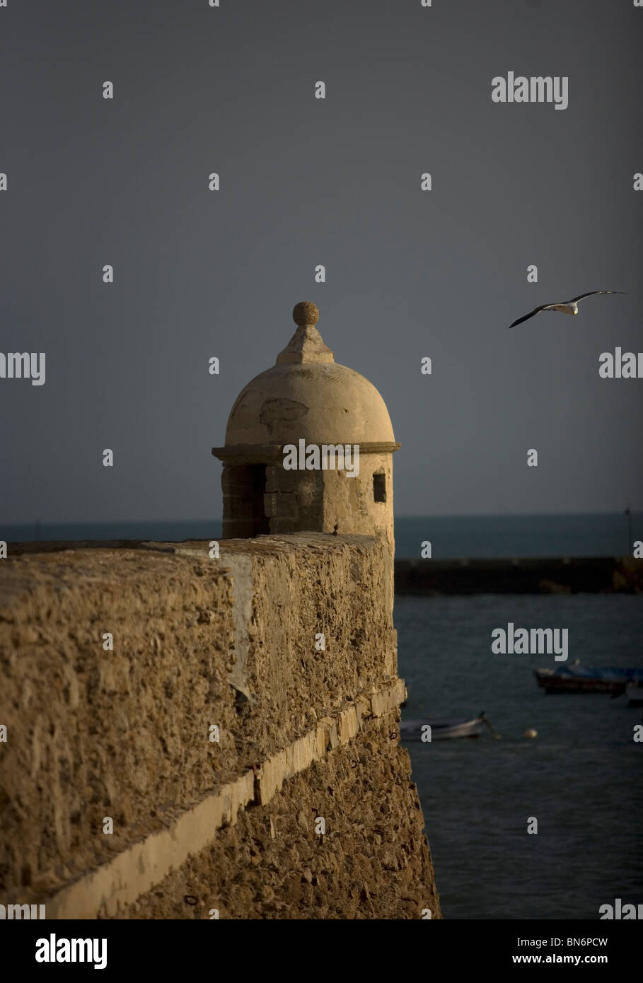 A sentry box and the fortified wall of the Saint Sebastian Castle in ...
