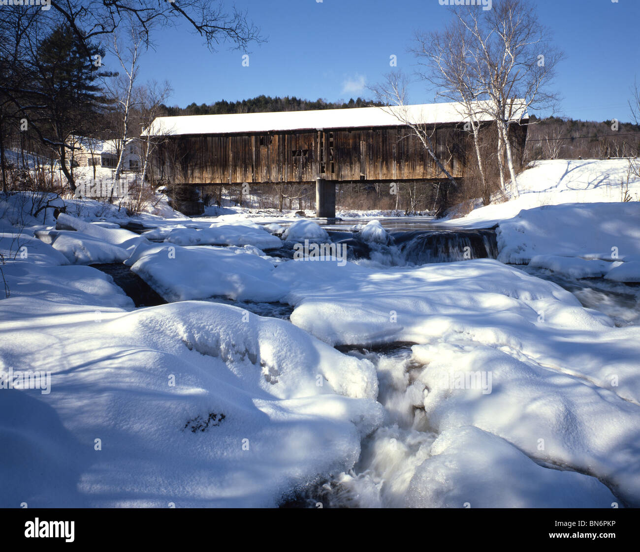 Covered Bridge in Winter, VT Stock Photo - Alamy