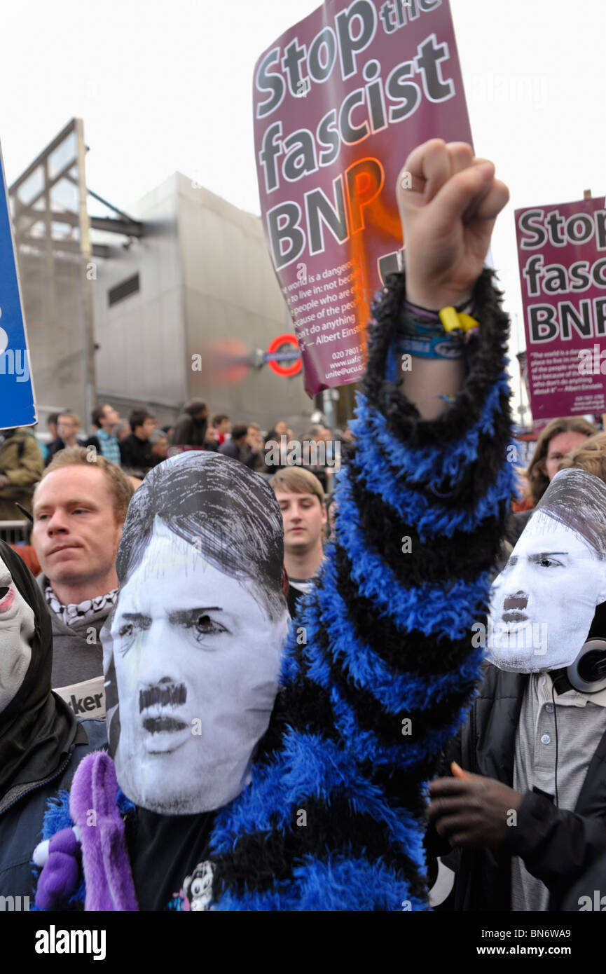 Person in Hitler mask raises fist at Unite Against Fascism protest at ...