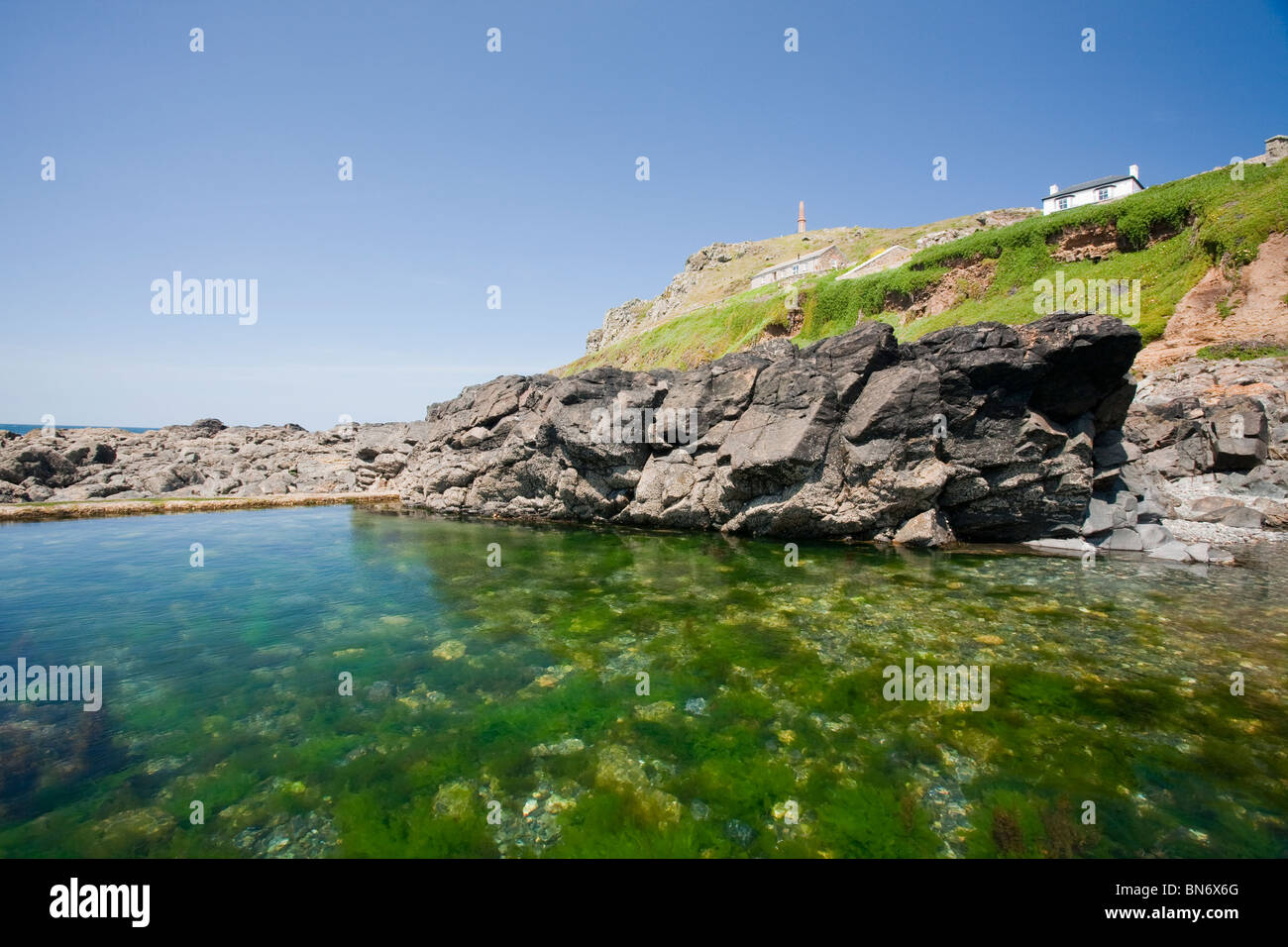 A tidal swimming pool at Priests cove on Cape Cornwall, Cornwall, UK ...