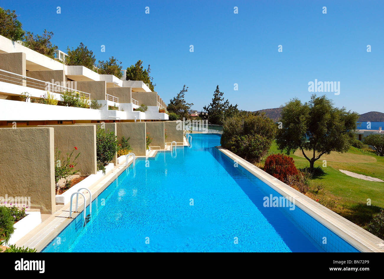 Swimming pool at luxury villa, Crete, Greece Stock Photo - Alamy