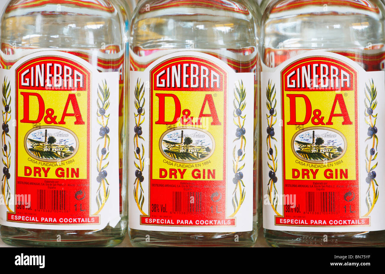 Bottles of Anis Gin in the Arehucas distillery in Arucas on Gran ...
