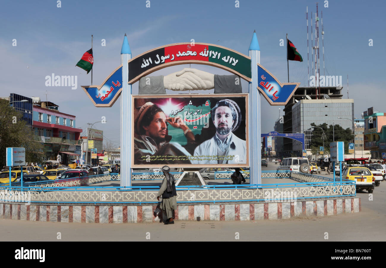 portrait of murdered leader Ahmed Sja Masood, in Mazar-i-sharif ...