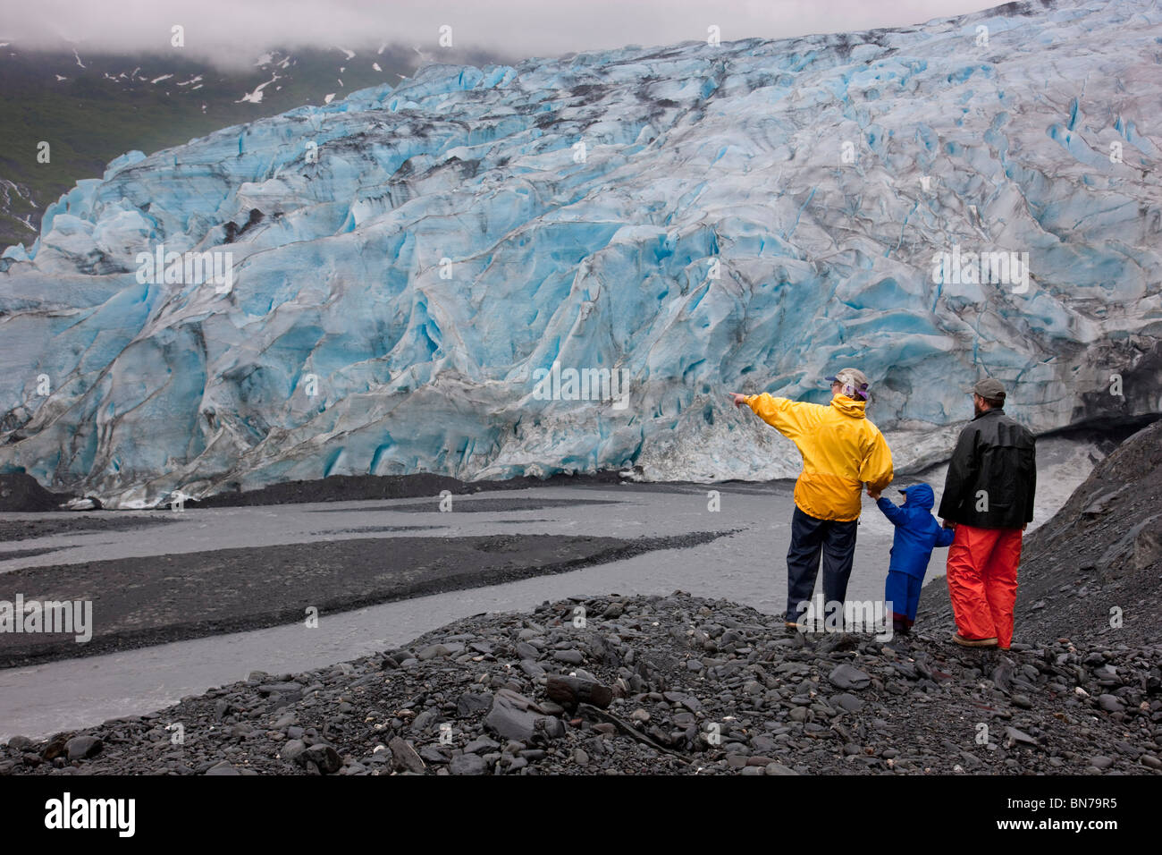 Family hiking at the Shoup Glacier overlook, Shoup Bay State Marine ...