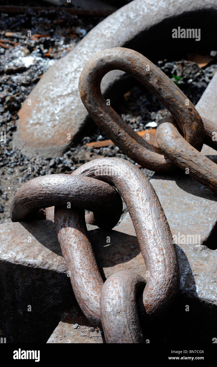 Anchor chain links with part of an anchor Stock Photo - Alamy