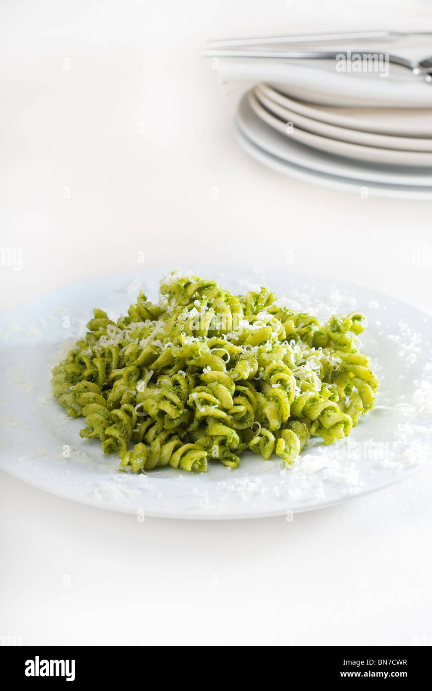 italian fusilli pasta and fresh homemade pesto sauce Stock Photo - Alamy