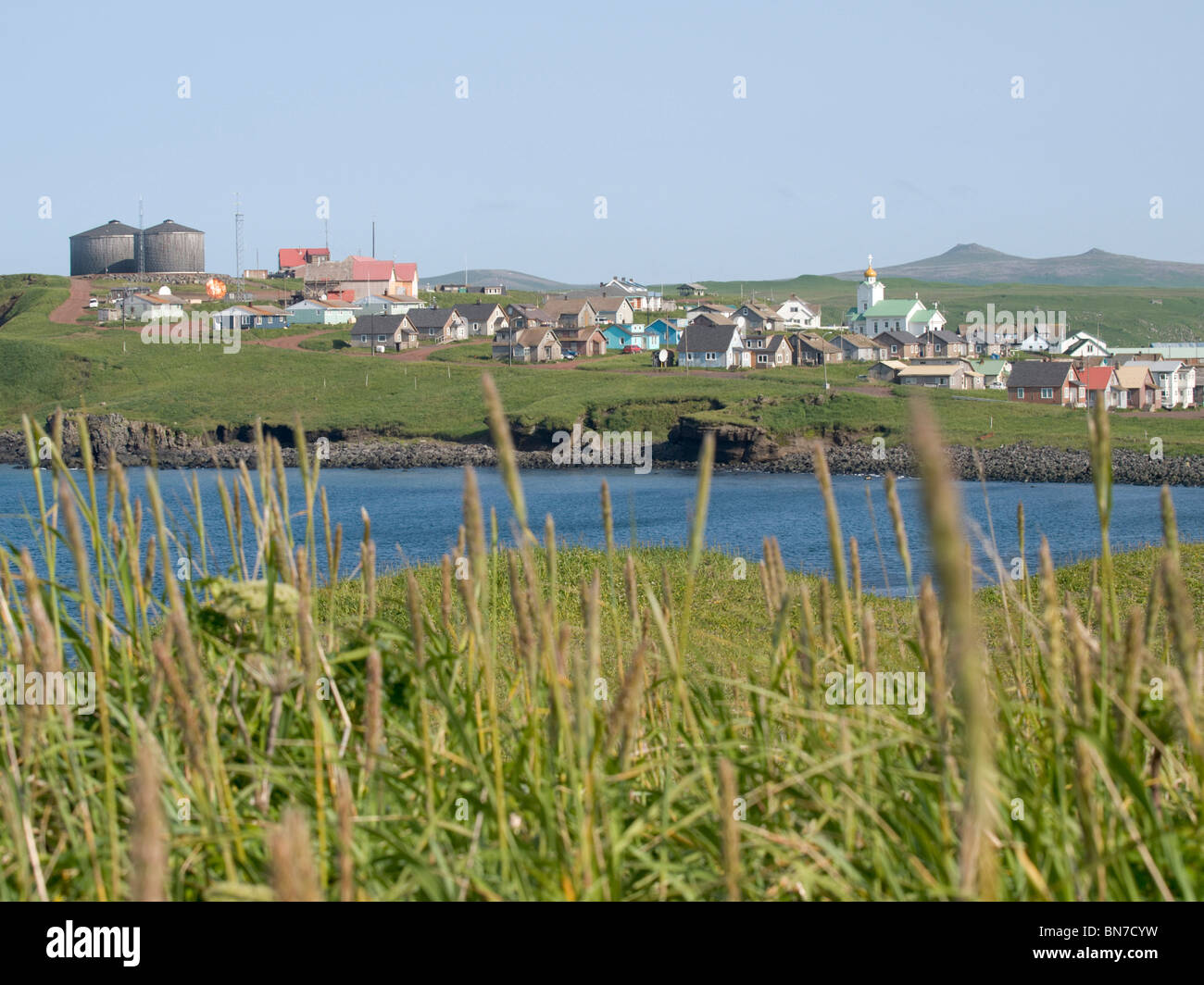 Scenic view of the town of St. Paul, St. Paul Island, Alaska, Summer ...