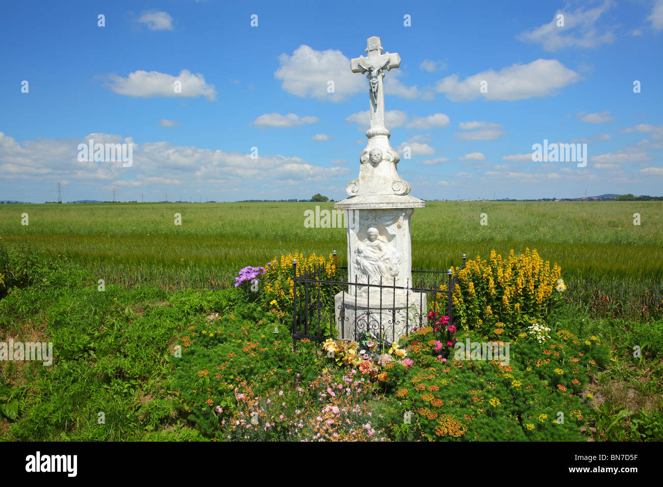 Shrine crucifix cross in the fields Lower Silesia Poland Stock Photo ...