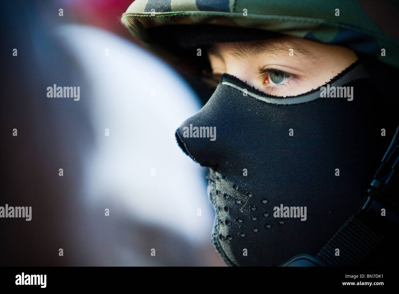 Soldier in a black balaclava Stock Photo - Alamy