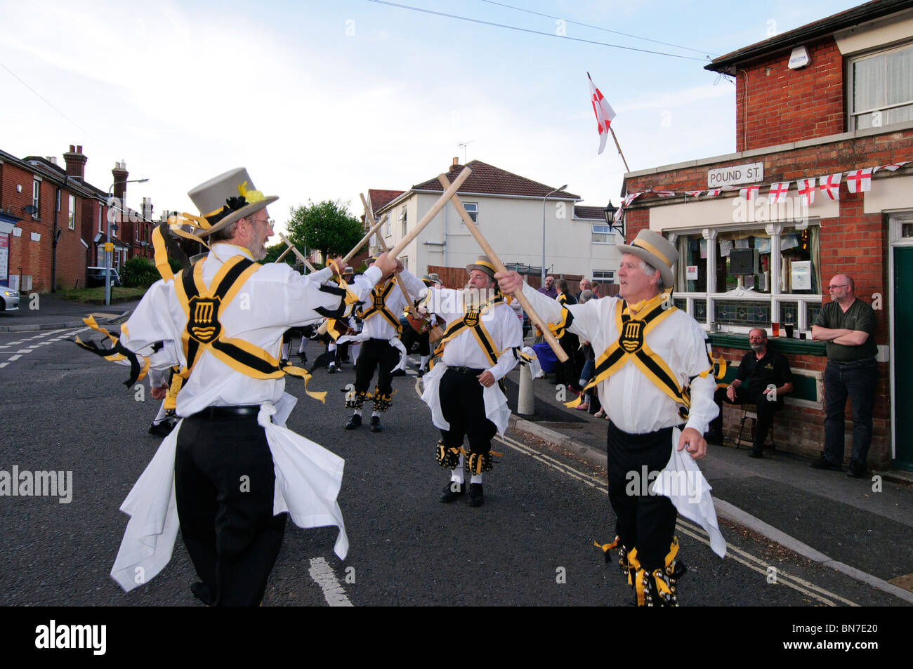 Morris dancers performing outside a public house in Bitterne ...