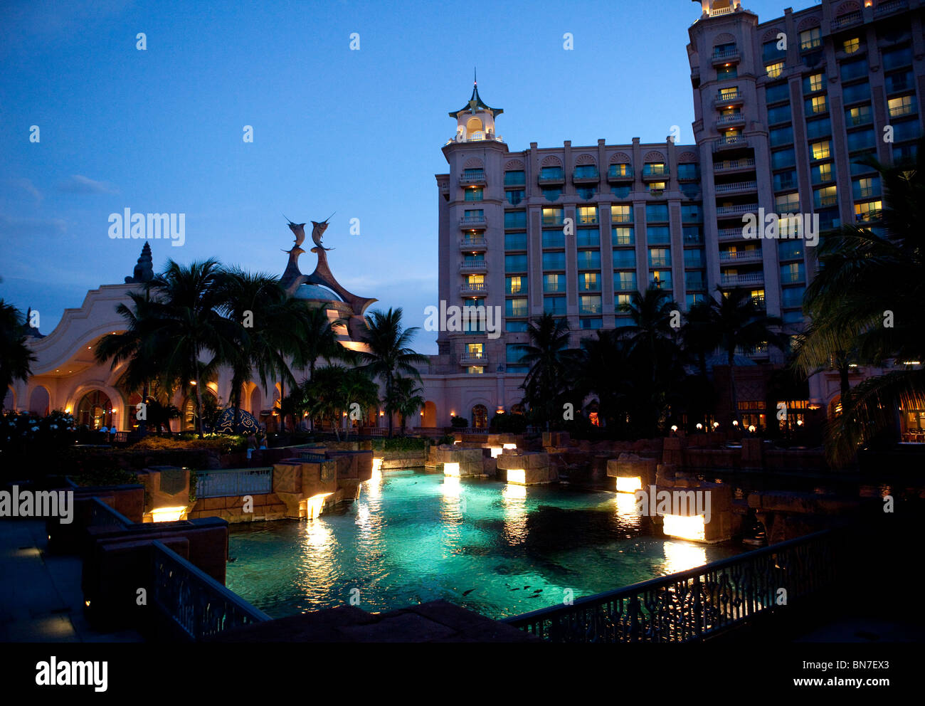 View of pool and exterior of Atlantis, Paradise Island Resort, Bahamas ...
