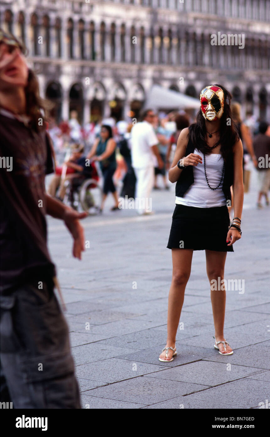 Italy. Venice. July 2008. Masked girl on St Mark's Square Stock Photo ...