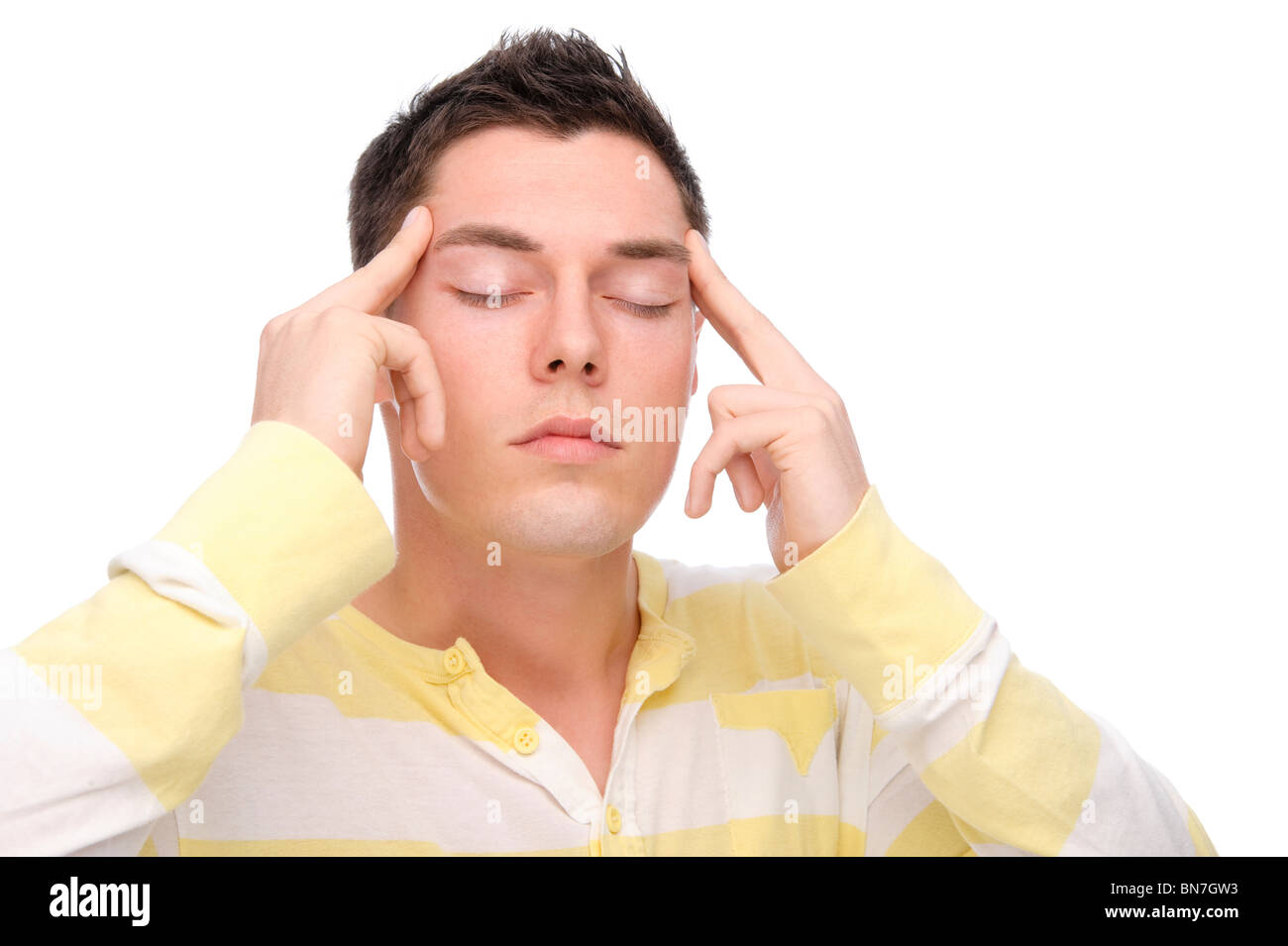 Full isolated portrait of a young man with head ache Stock Photo - Alamy