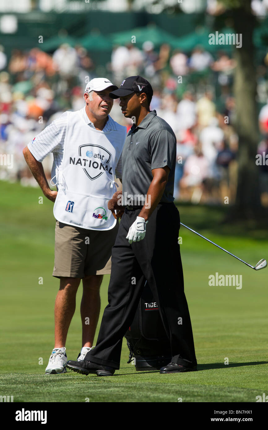 Tiger Woods and caddy Steve Williams at the 2010 AT&T National Stock ...