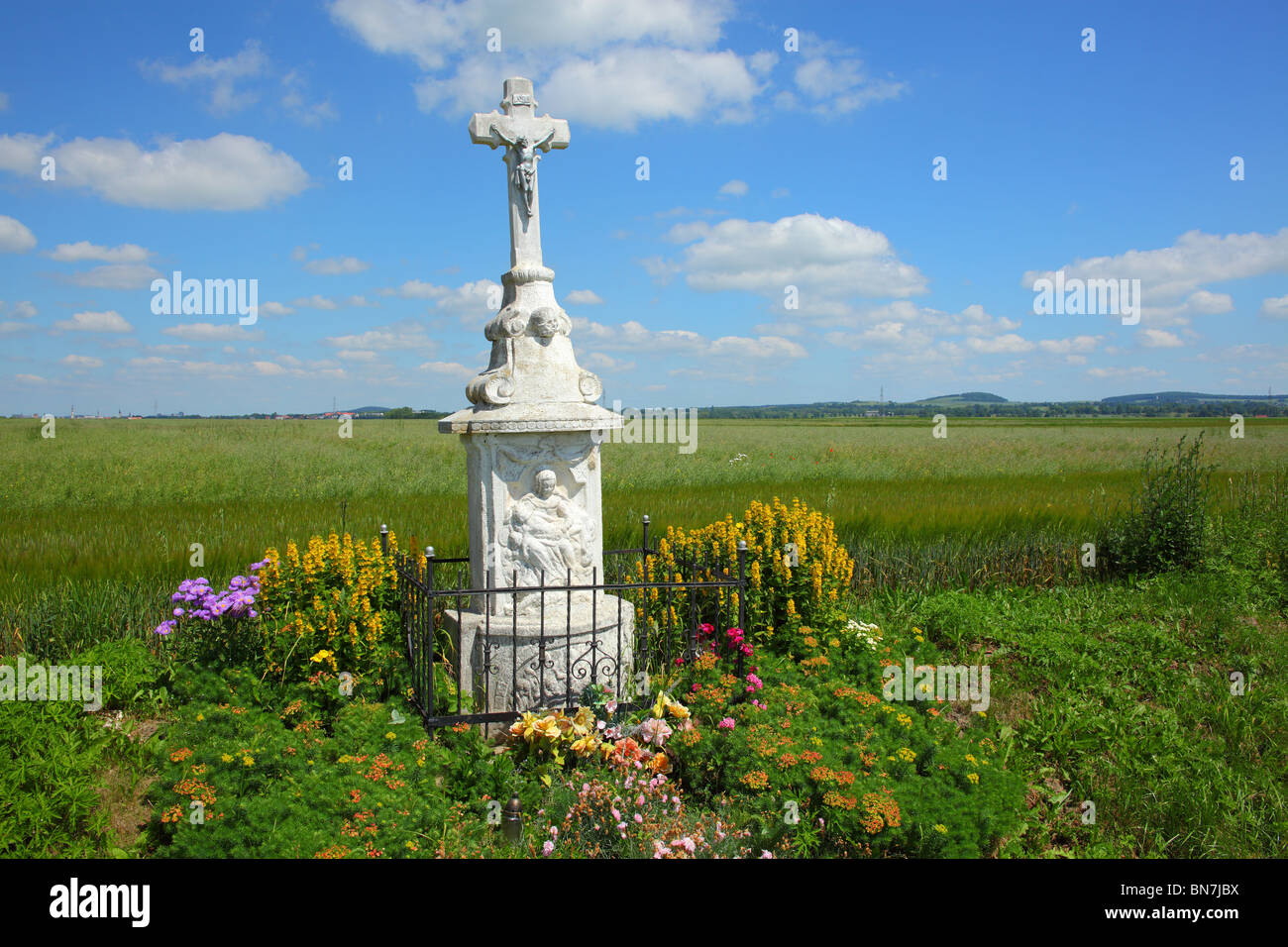 Shrine crucifix cross in the fields Lower Silesia Poland Stock Photo ...