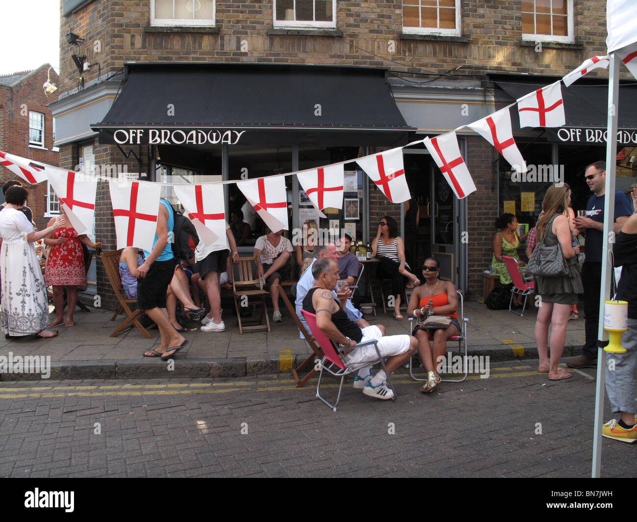 London July 2010.World cup England flags in Broadway market with ...