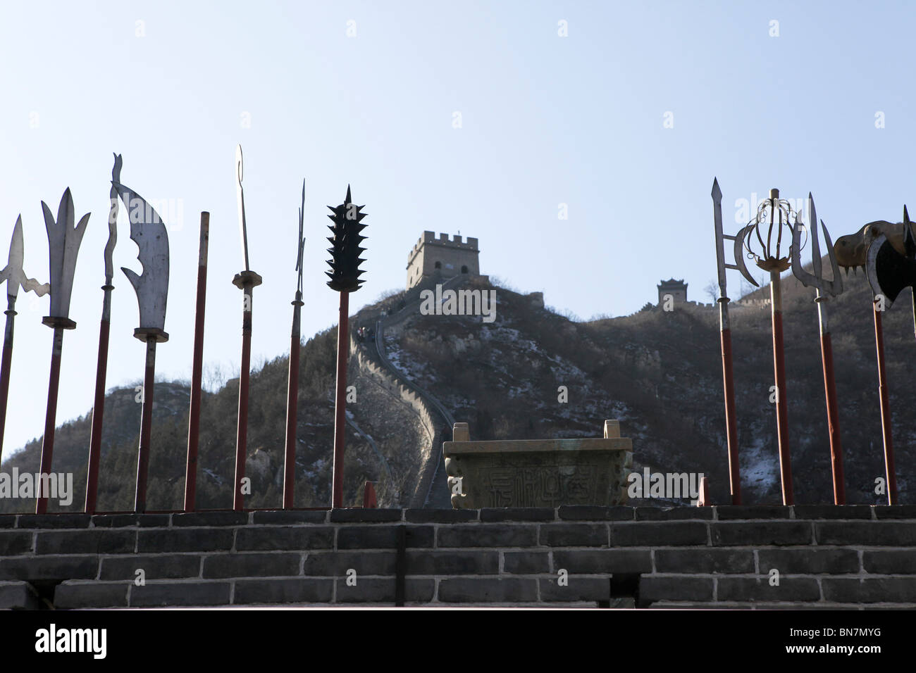 View of the Great Wall of China weapons on display Stock Photo - Alamy