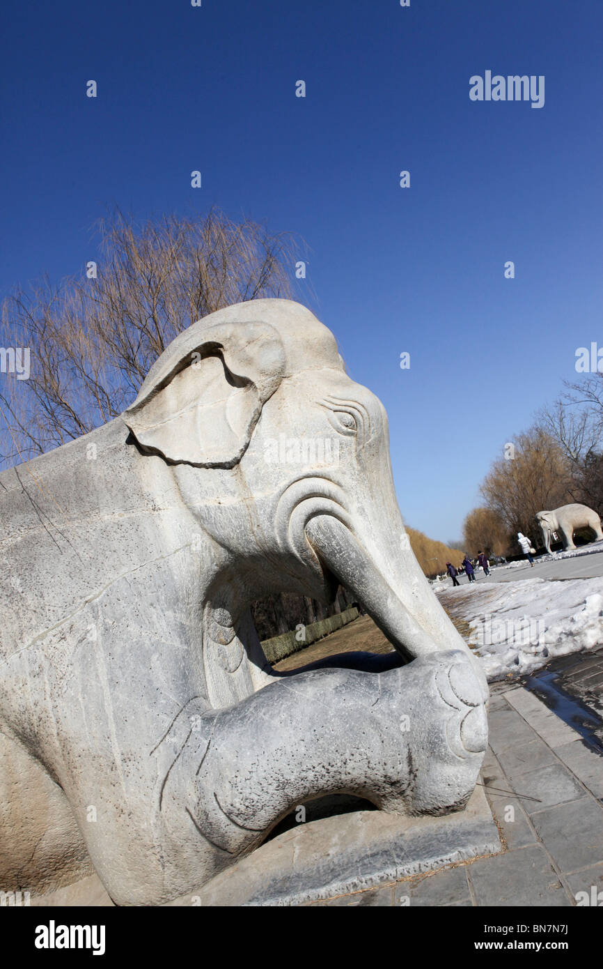 China, Beijing, Ming Dynasty Tombs, Changling Tomb, statues of ...