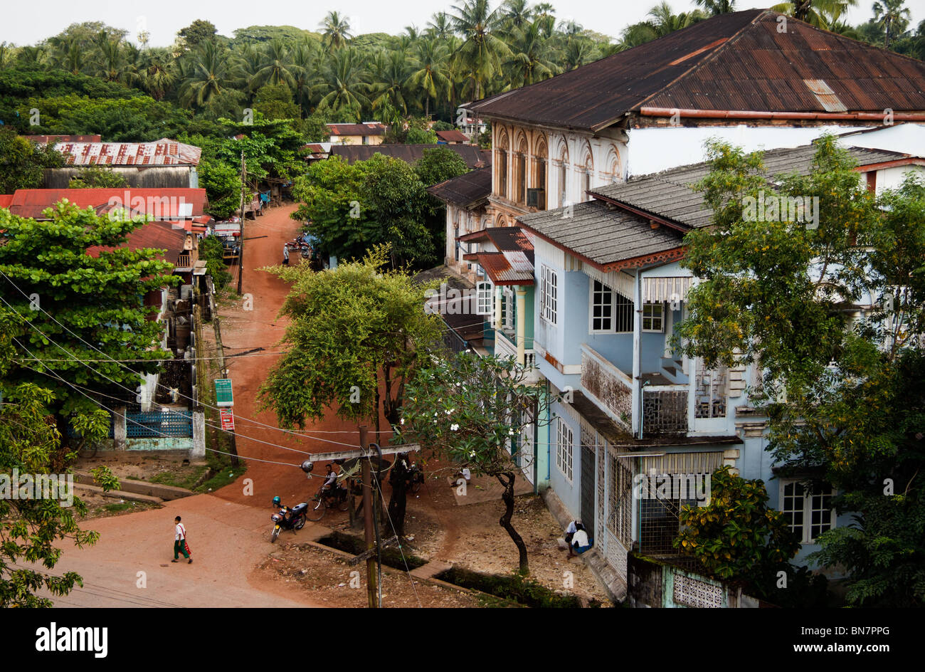 leafy tropical streets with colonial architecture in Mawlamyaing or ...