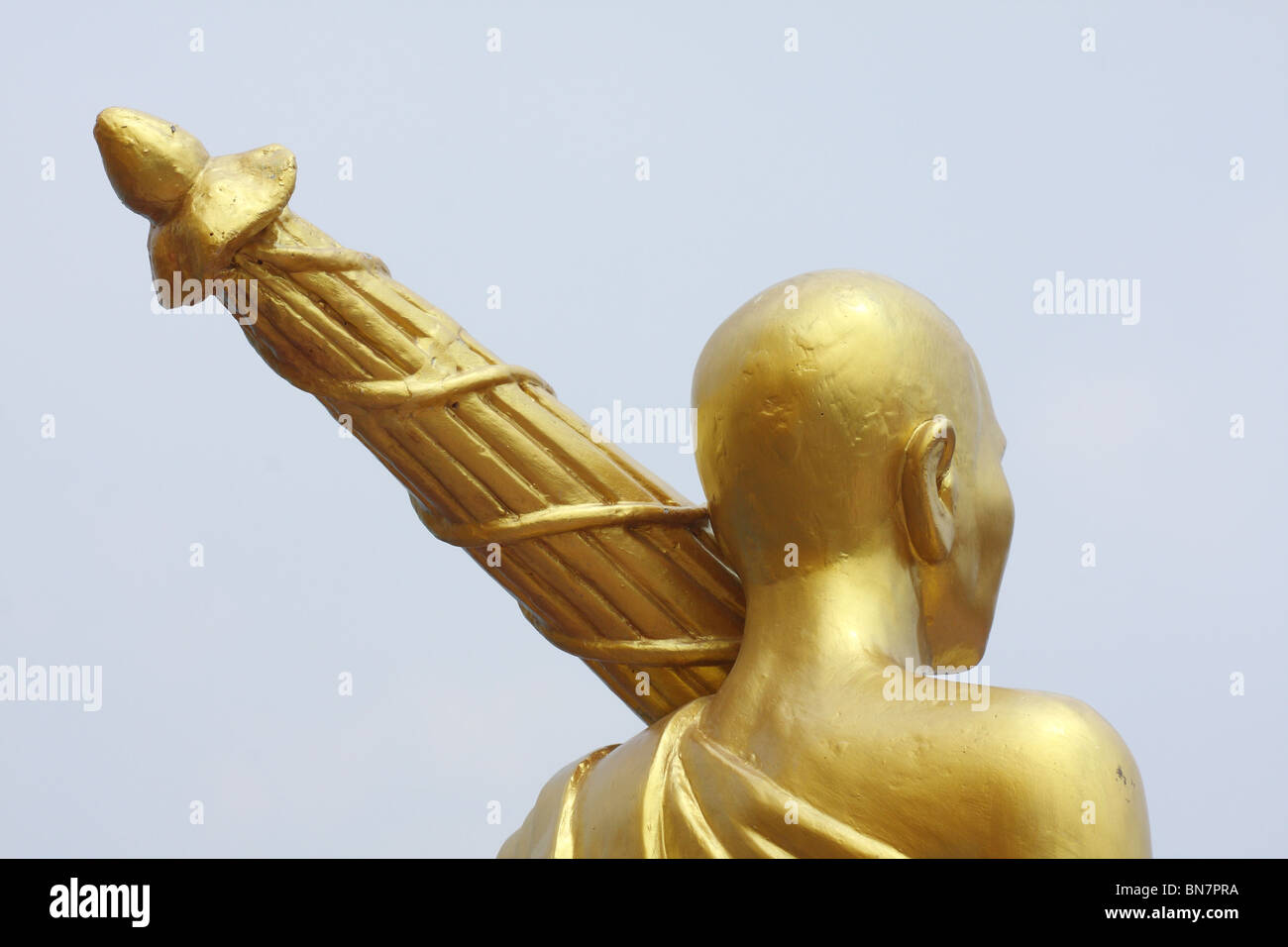 This is Back of Golden Monk with Umbrella Stock Photo - Alamy